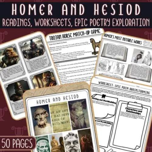 Homer and Hesiod: Readings, Worksheets, Epic Poetry Writing, Game
