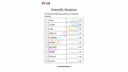 Back to School Scientific Notation Grade 3 Math Printable Worksheet ...