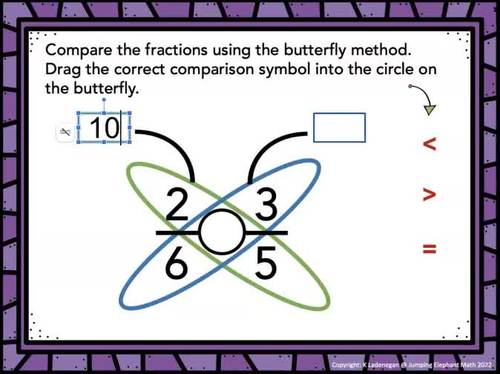 Comparing Fractions using the Butterfly Method Google Slides and Worksheets