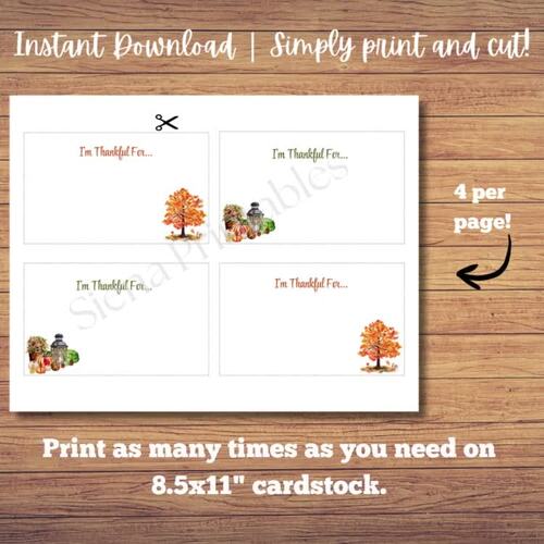 I’m Thankful For Printable Cards Thanksgiving Notes Gratitude Activity