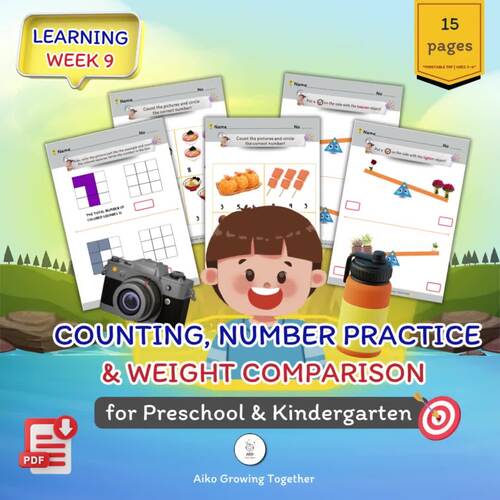 Preschool Learning Worksheets Week 9 Counting Number Tracing Weight ...