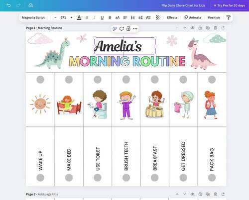 Editable Kids Flip Routine Chart Printable, Morning Evening Bedtime ...
