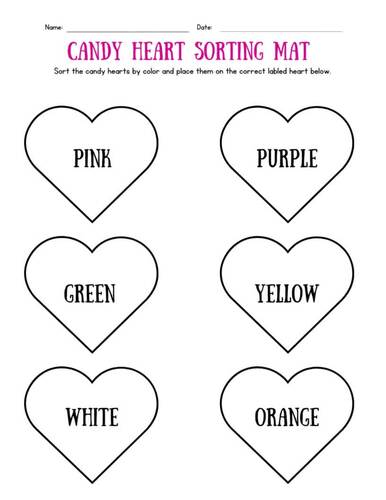 Valentine's Day Candy Heart Sorting Comparing Adding Graphing | TPT