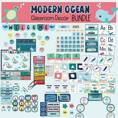 Classroom Decor Bundle | Modern Ocean | Editable Under the Sea Bulletin ...