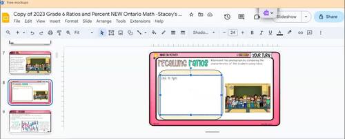 Grade 6 Ontario Math Ratios and Percent Digital Slides by Stacey's Circle