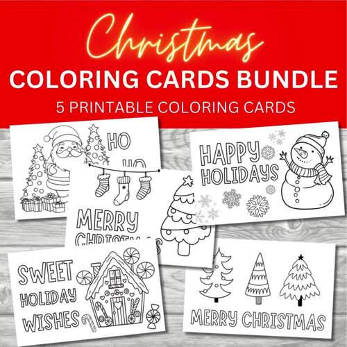 Christmas Coloring Craft Card Bundle, 5 Coloring Cards for Kids ...