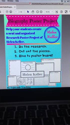 Helen Keller Biography Research Poster Writing Kit by Enjoyable Teaching