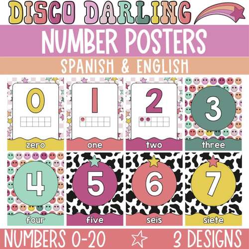 Retro Groovy Number Posters / Number Posters with Ten Frames, Spanish ...