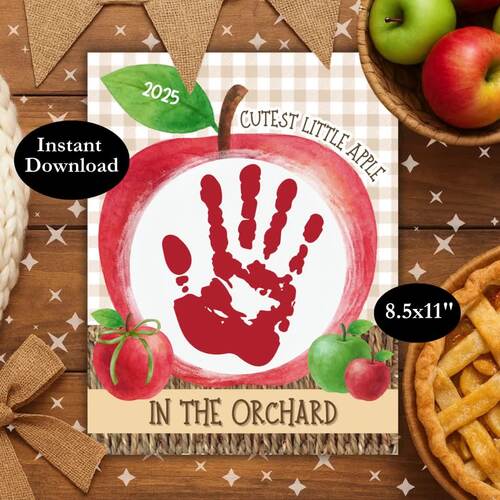 Apple Orchard Farm Handprint Craft, Preschool Fall Autumn Harvest Hand Art