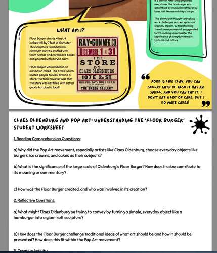 Claes Oldenburg Burger Poster | Food Art Decor & Research (Grades 8-12)