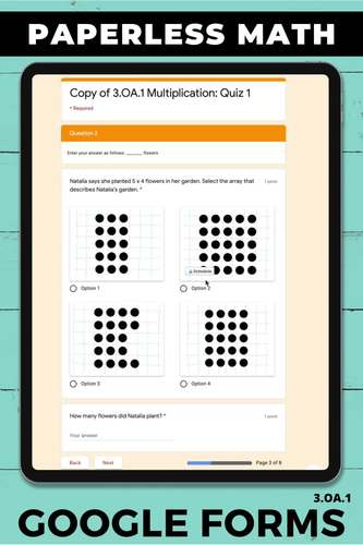3rd Grade Math Google FORMS - Operations & Algebraic Thinking : 27 Quizzes
