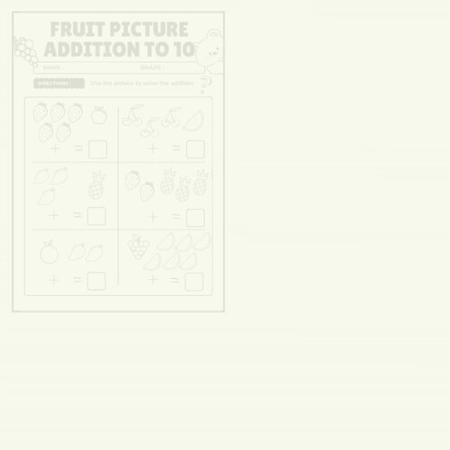 Fruit Picture Addition to 10 Worksheets | Kindergarten Math Counting V1