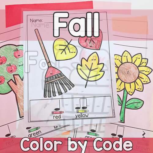 Fall Color by Code Printable Music Coloring Pages for Kindergarten & 1st