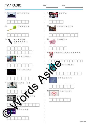 Vocabulary Puzzle Writing Worksheets Crossword Word Search Anagram TV RADIO