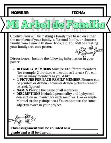 Mi Arbol de Family - Spanish Family Tree Project Directions by Learn La ...