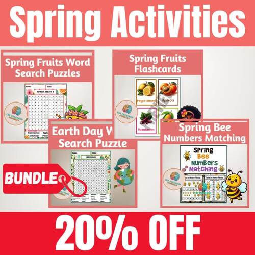 Spring Activities : Word search, Flashcards, Numbers matching | TPT