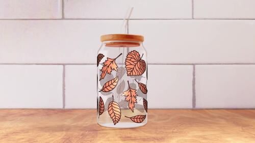 Autumn Leaves Can Glass Wrap 16oz SVG, Fall Leaves 16oz Glass Can Wrap ...