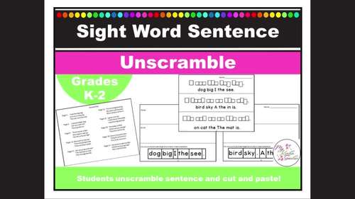 Sight Word Sentence Unscramble | Cut-and-Glue Mixed-Up Sentences K-1 ...