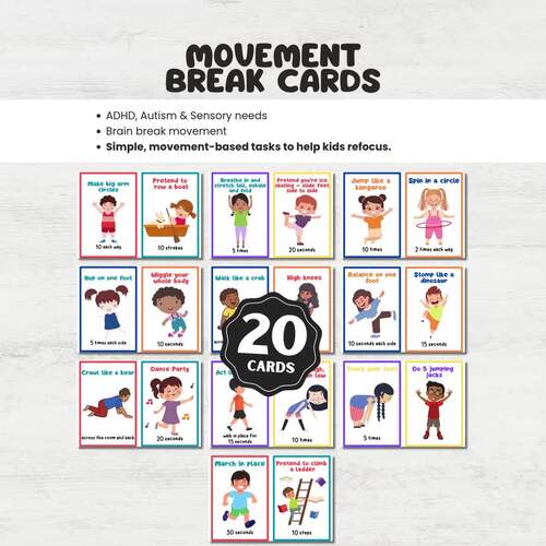 Movement Break Cards for Kids BUNDLE: 80 Pages, Fun Brain Breaks ...