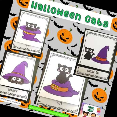 Halloween cat and hat Prepositions for Elementary ELL | TPT