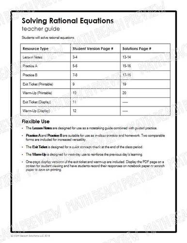 Solving Rational Equations Lesson by Math Beach Solutions | TpT