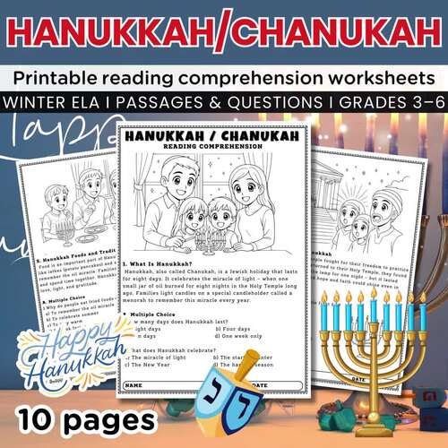 Hanukkah/Chanukah Reading Comprehension Worksheets, Passages-Questions ...