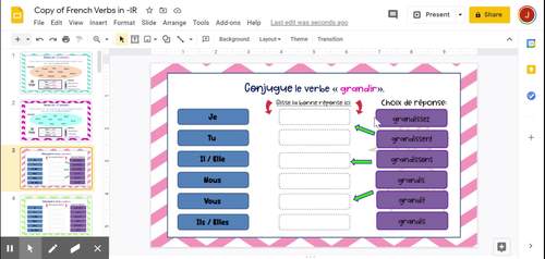 French conjugation verbs in -IR Present tense Google Slides Practice ...