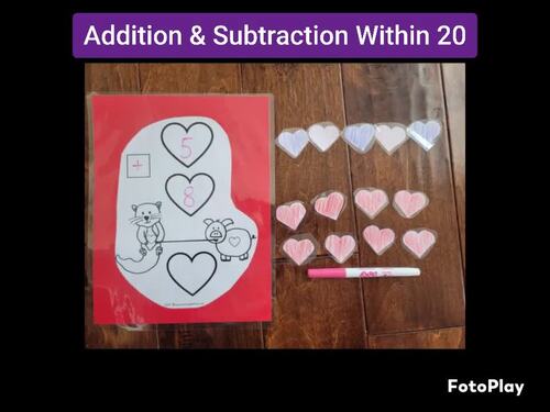 Valentines Day Addition and Subtraction Worksheets for 1st Grade