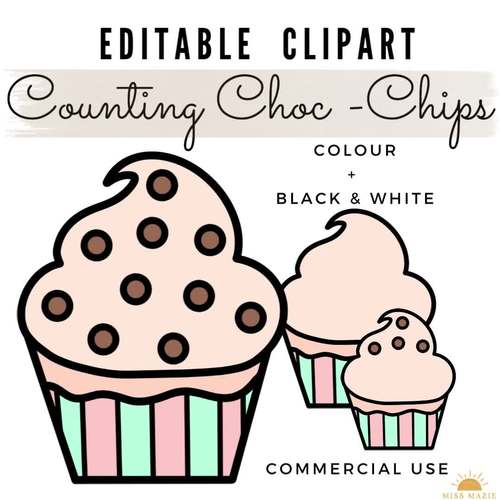 Cupcake Clipart - Counting Chocolate Chip Cupcakes - Editable ...