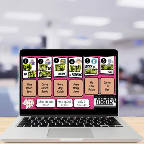 Daily 5 Station Rotation Chart with Timer [Editable] by MrsParkShine