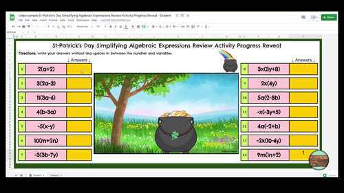 Simplifying Algebraic Expressions Review St-Patrick's Day Activity