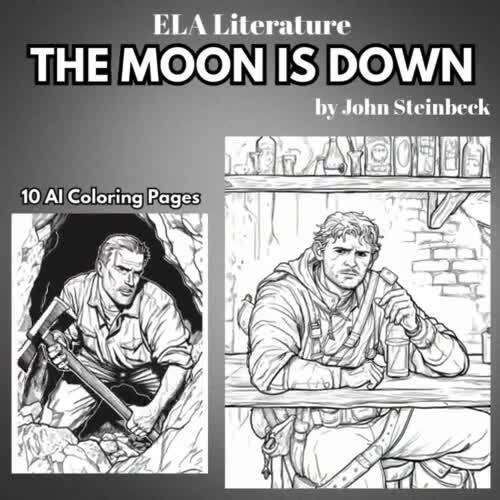 THE MOON IS DOWN by John Steinbeck - PDF AI Coloring Pages by Prose Palooza