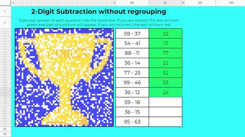 2 Digit Subtraction without Regrouping Pixel Art Math Digital Mystery ...