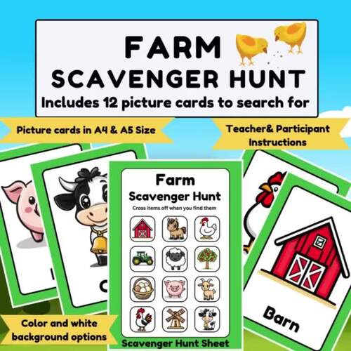 Farm Scavenger Hunt Activity with Picture Cards | Fun Classroom ...