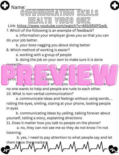 Healthy Relationships | Communication Skills | Video Quiz | TPT