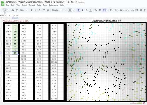 Multiplication Facts Digital Pixel Art Math Activity | Panda by Algebra ...