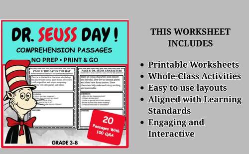 Dr. Seuss Day Reading Comprehension – 20 Passages with Questions ...