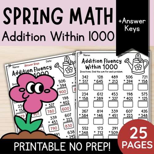 Spring Math: 3-Digit Addition Within 1000 with Regrouping | 2nd & 3rd Grade
