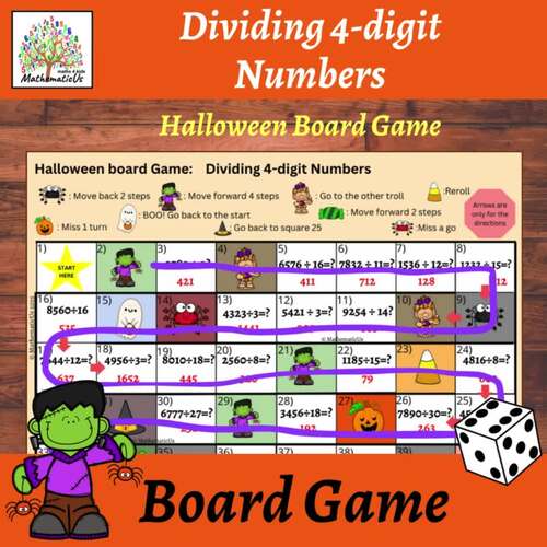 Dividing 4-digit Number Halloween Board Game by MathematicUs | TPT