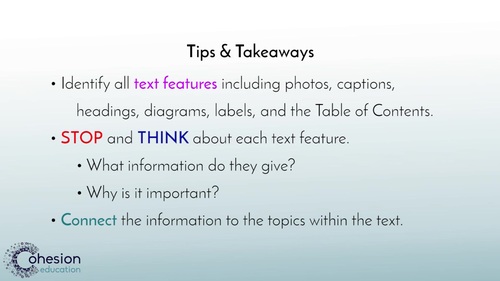 Use Text Features to Locate Information by Cohesion Education | TPT