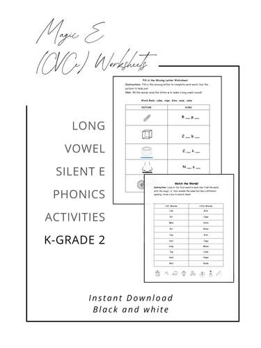 Magic E (CVCe) Worksheets | Long Vowel Silent E Phonics Activities | K ...