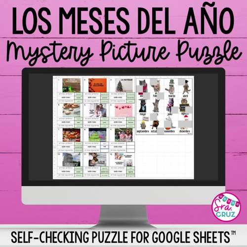Los Meses del Año Spanish Months Mystery Picture Puzzle for Google Sheets