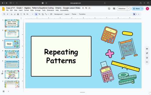 Grade 1 - Algebra - Patterns, Equations, Coding - Google Slides ...