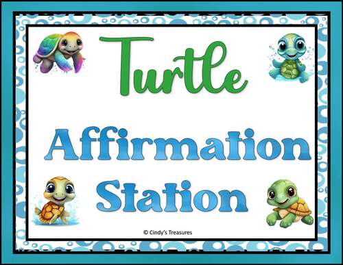 Turtle Theme Affirmation Station *Editable* by Cindy's Treasures