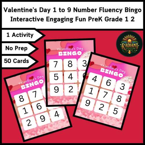 Valentine's Day 1 to 9 Number Fluency Bingo Interactive Engaging PreK ...