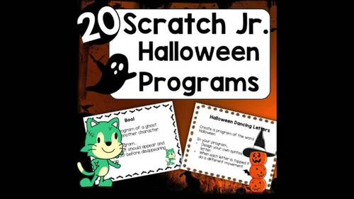 20 Halloween Scratch Jr. Coding Task Cards - Programming for Grade 2-6