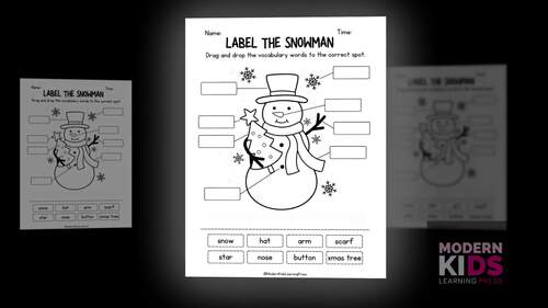 Label the Snowman - Sight Words Identify, Color, Cut, and Paste | TPT
