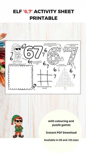 Elf '6,7' Activity Sheet, Kids Six Seven Trend Xmas Coloring Puzzle ...