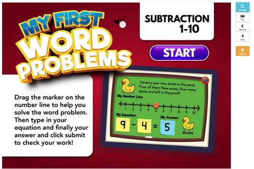 Kindergarten First Grade Word Problems Subtraction • Easel & Boom Task ...