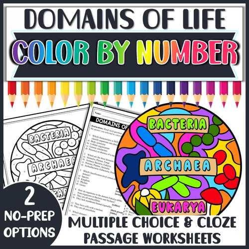 Domains of Life Color by Number | Taxonomy & Classification Worksheets ...